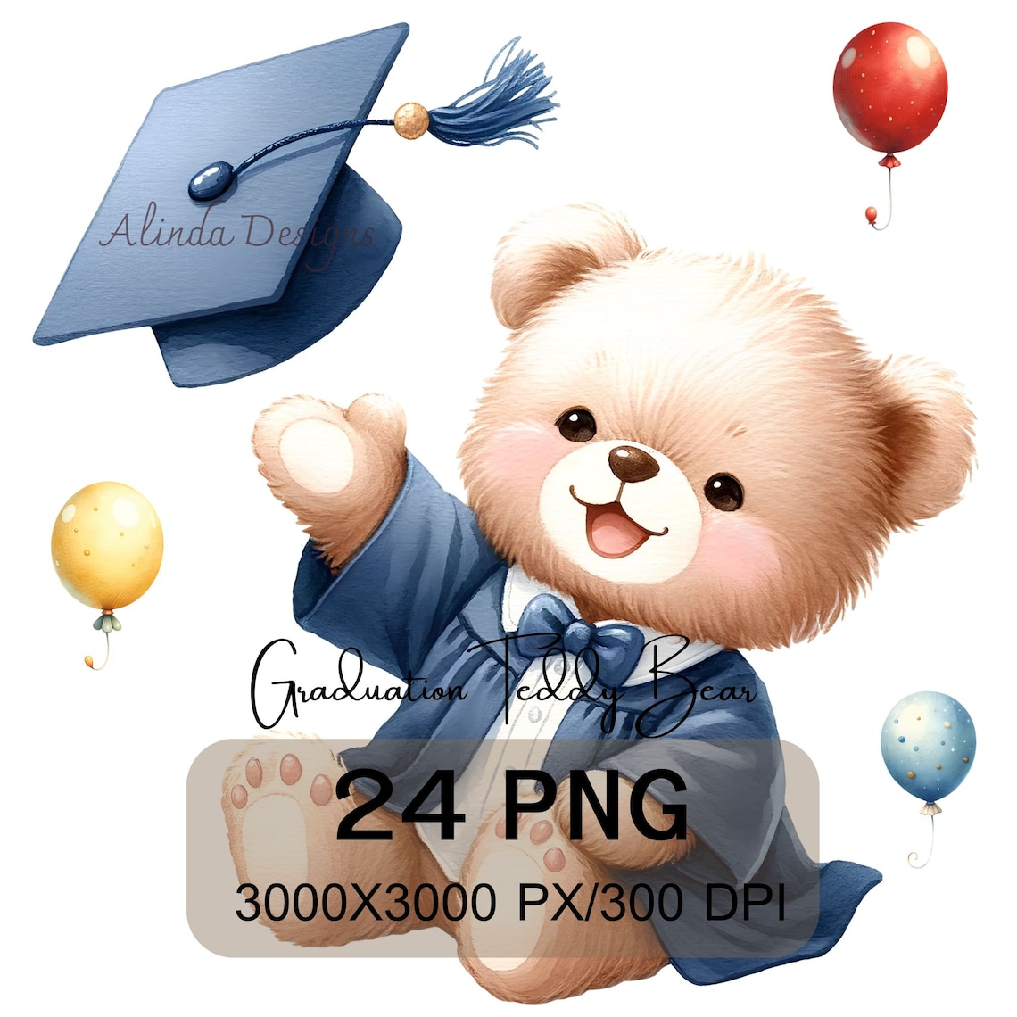 Graduation Teddy Bear Clipart, Cute Digital Bears in Caps and Gowns ...