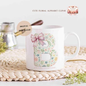 Watercolor Floral Alphabet Clipart: Pastel Kawaii Font (PNG Digital Set ...