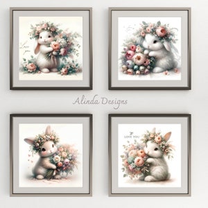 Vintage Rabbit Digital Papers, Classic Bunny Patterns JPG, Antique ...