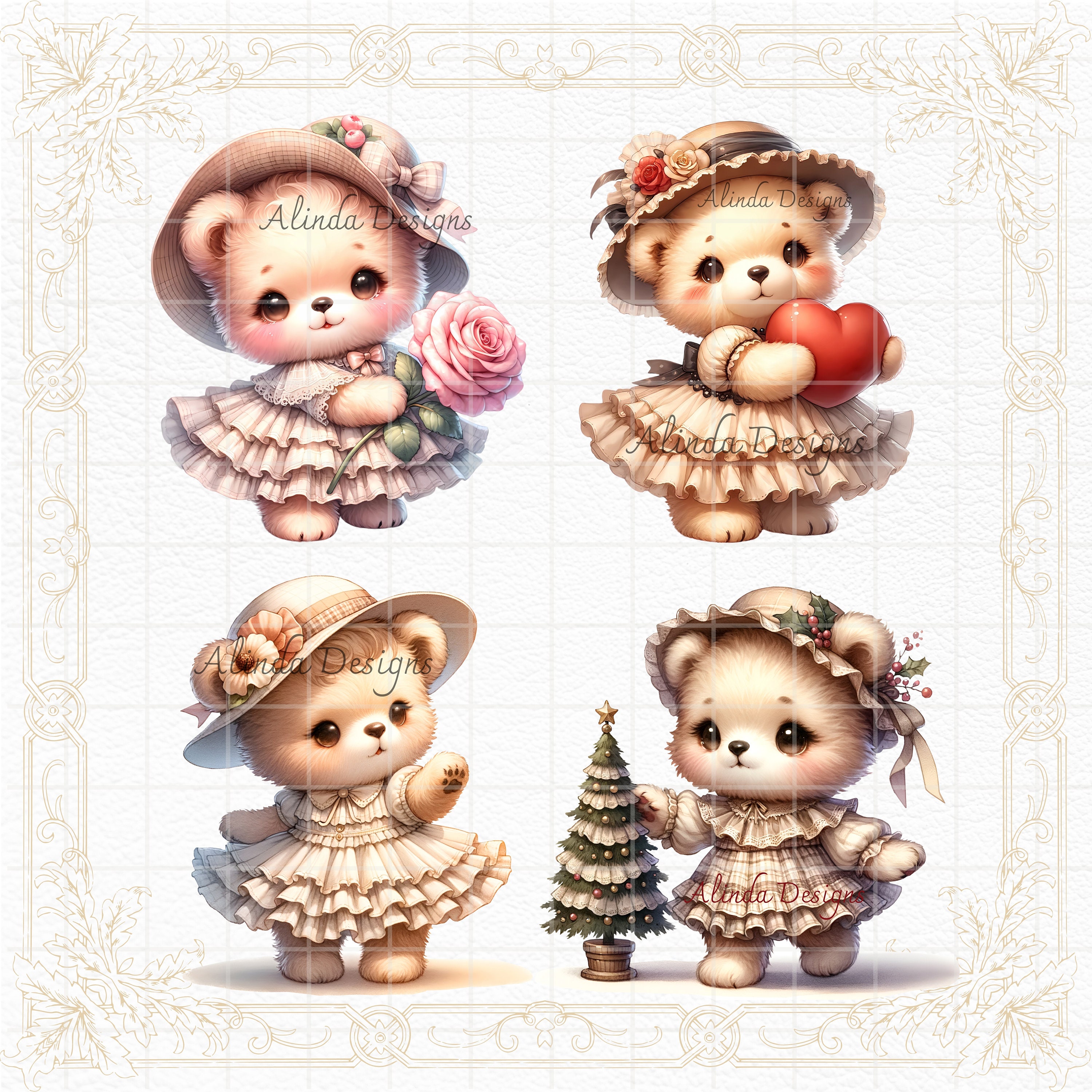 Vintage Teddy Bear Clipart: Retro Bear Illustrations (digital Download ...