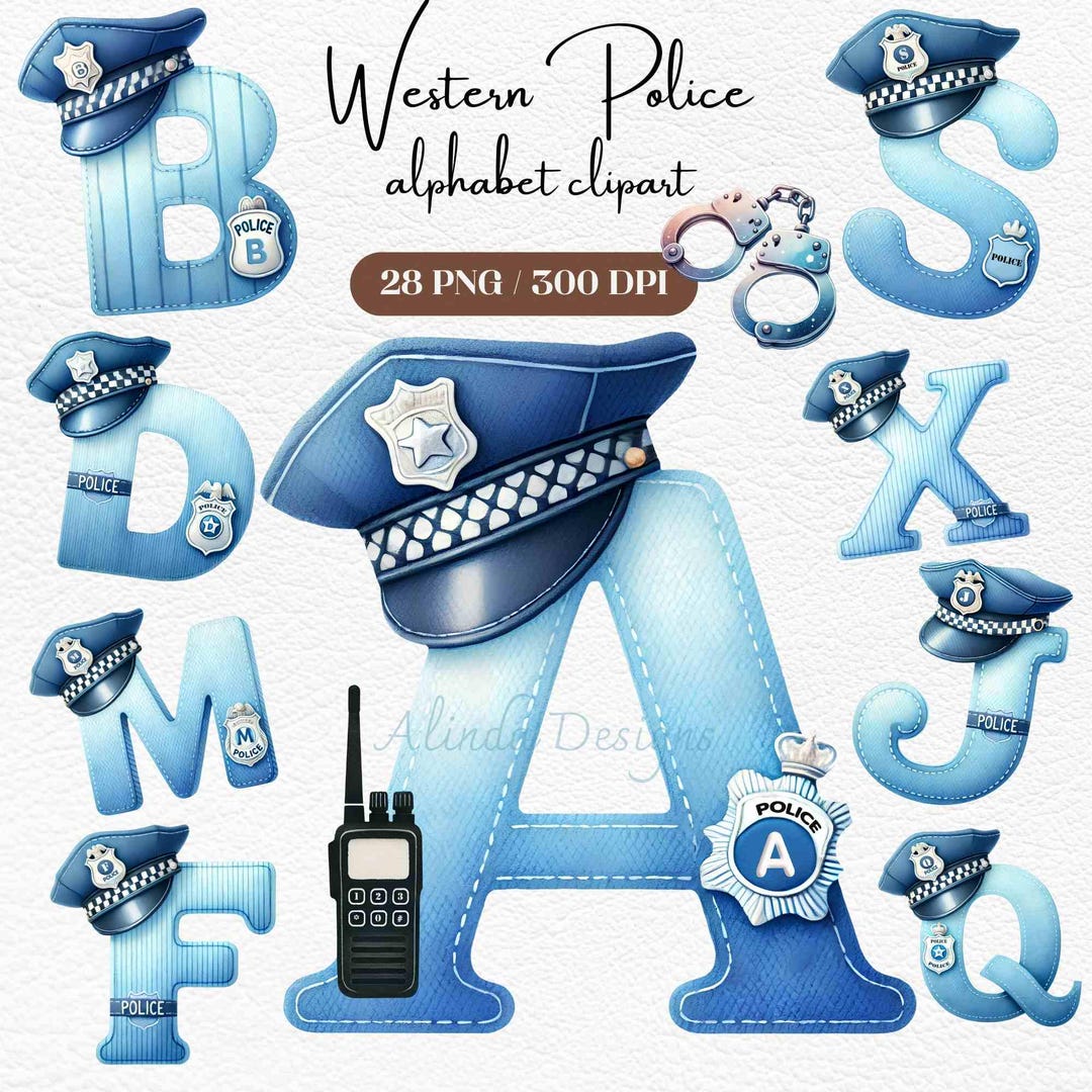 Police Alphabet Clipart, Western Police Letters, 26 PNG Files 300 DPI ...
