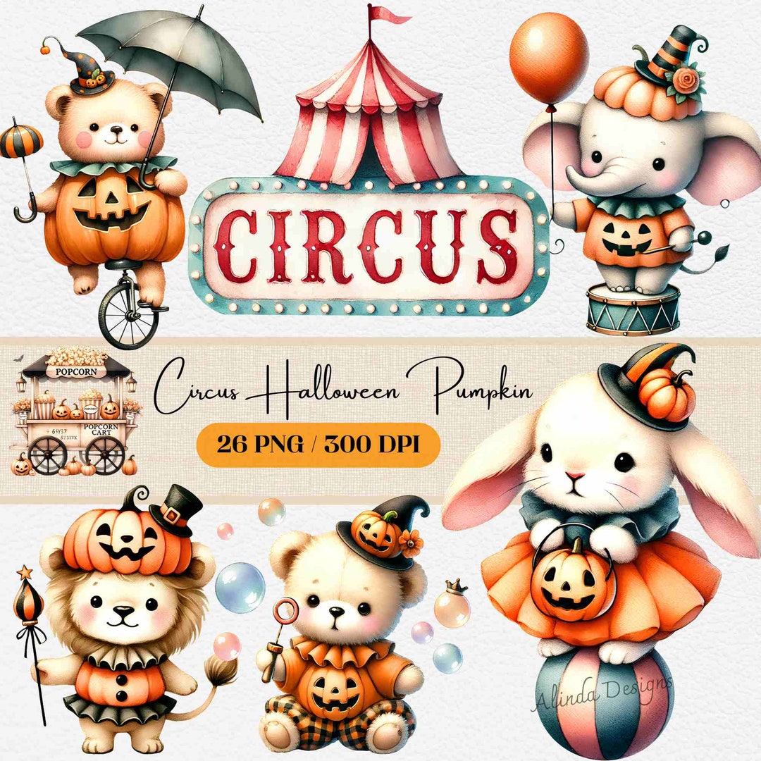 Circus Halloween Pumpkin Clipart, Spooky Circus Theme Digital Download ...