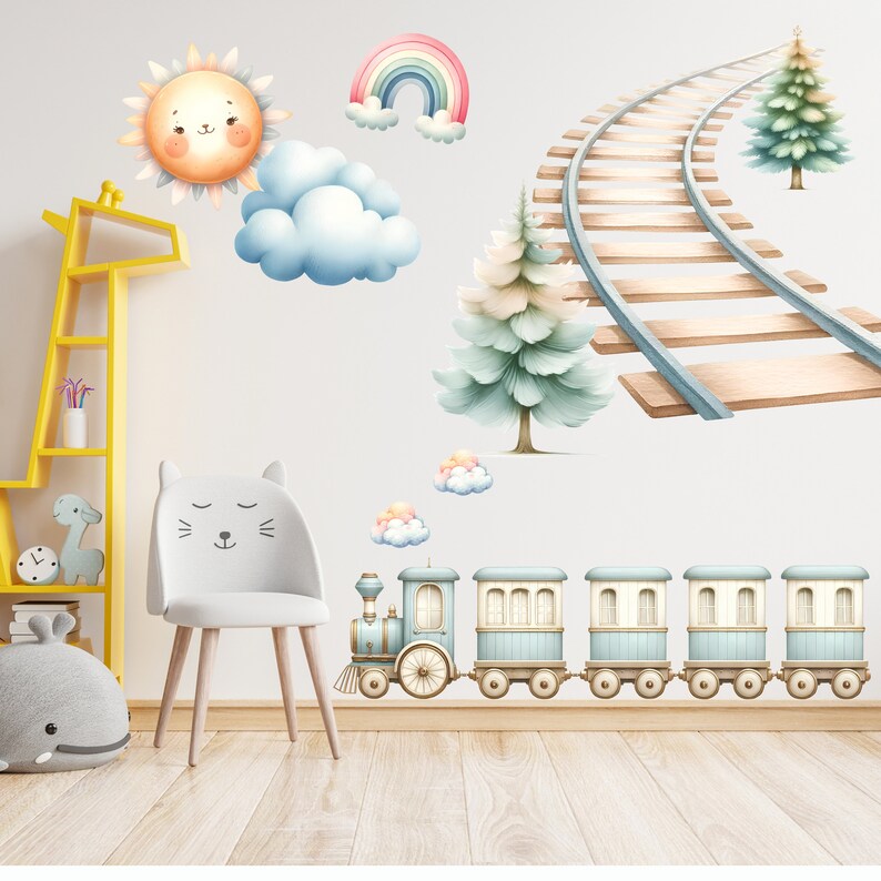 Watercolor Blue Train Clipart: Vintage Locomotive PNG (digital Download ...