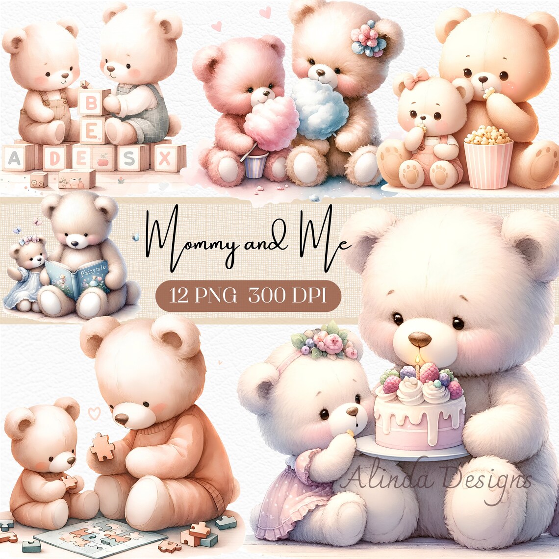 Mother's Day Teddy Bear Clipart, Digital Download, Cute Bear Graphics ...