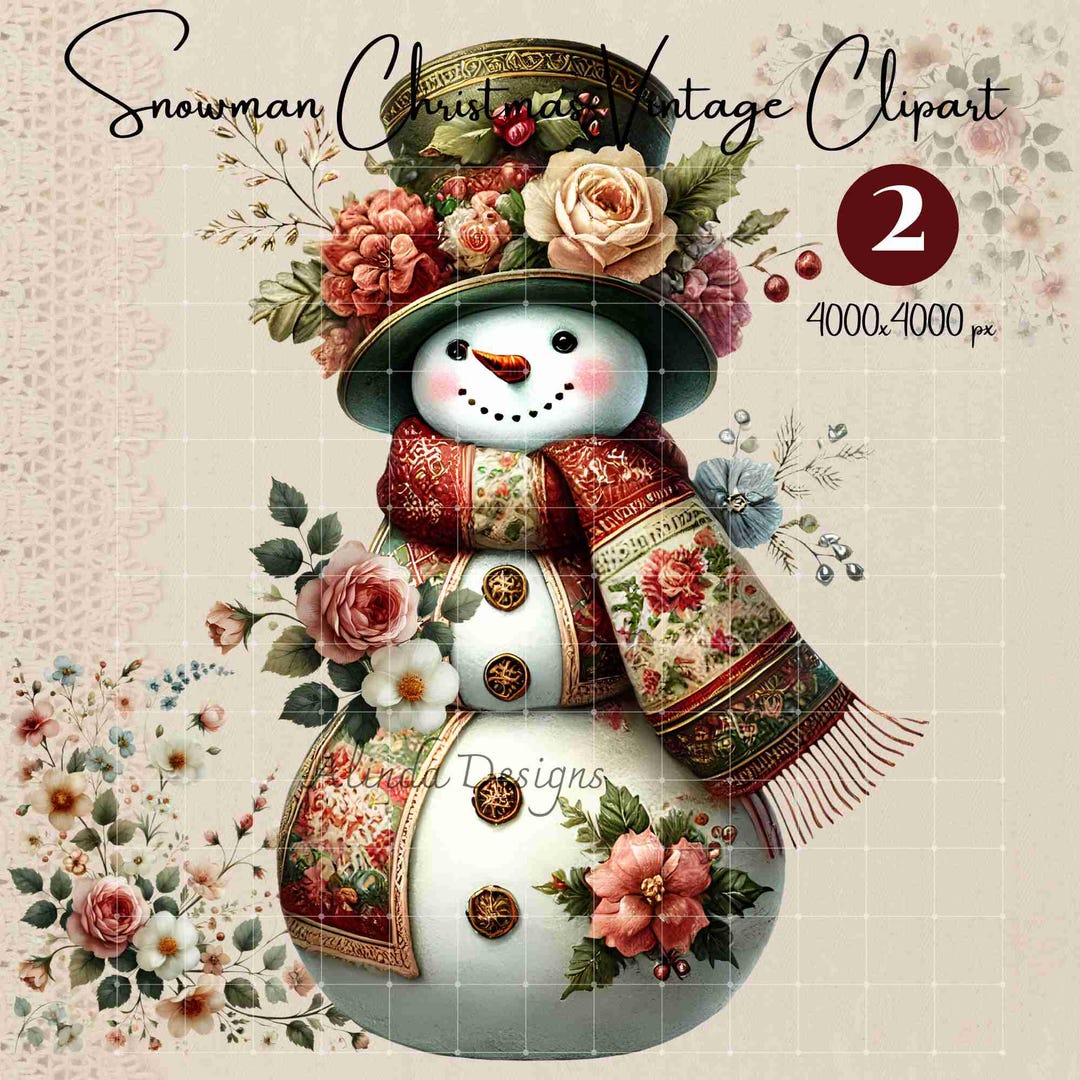 Vintage Snowman Christmas Clipart: Retro Holiday Illustrations (digital ...