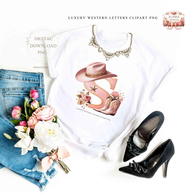 Pink Cowgirl Alphabet PNG Clipart, Luxury Western Letters, Floral ...