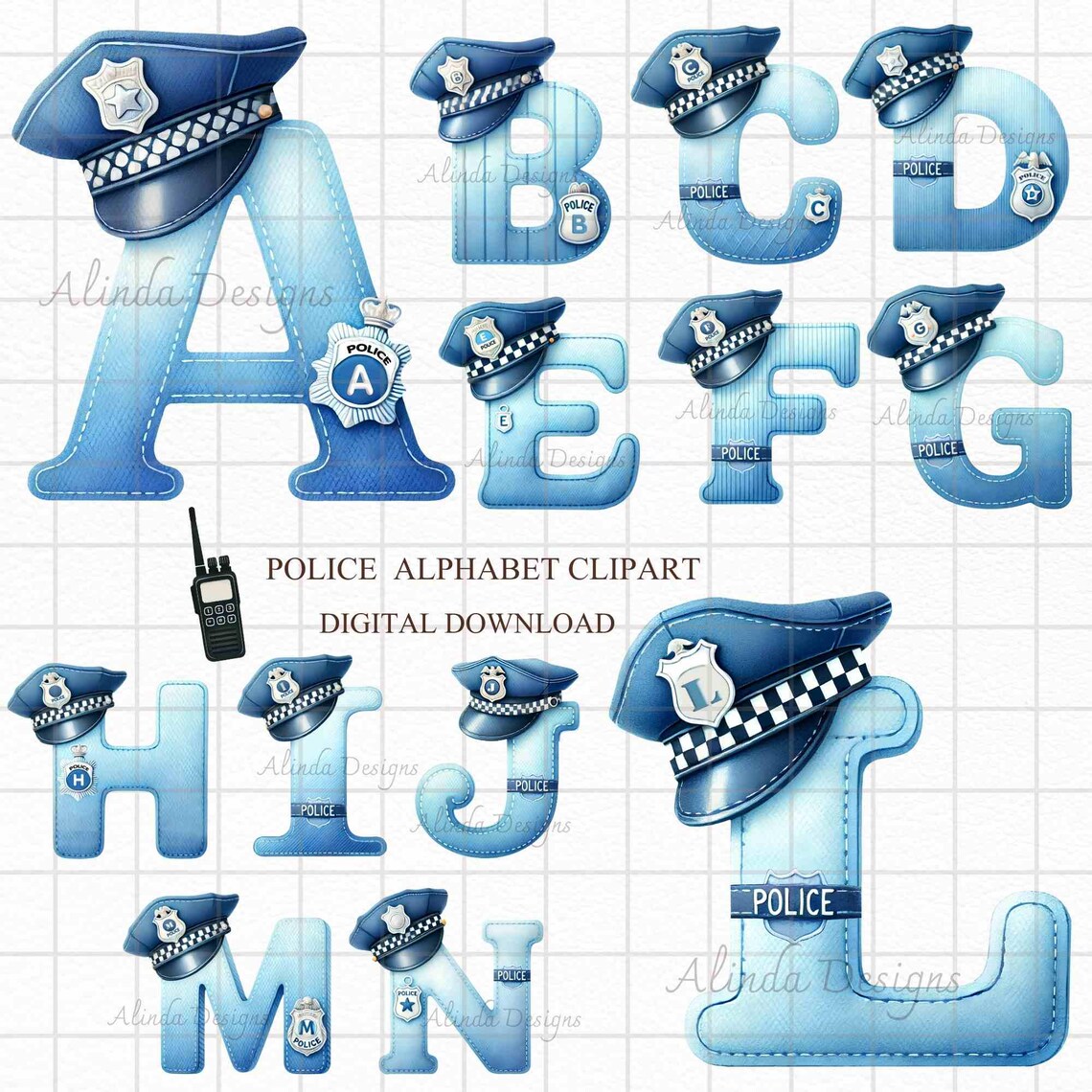 Polizei Alphabet Buchstaben & Zahlen PNG, Niedliche Cop Clipart, Blaue ...