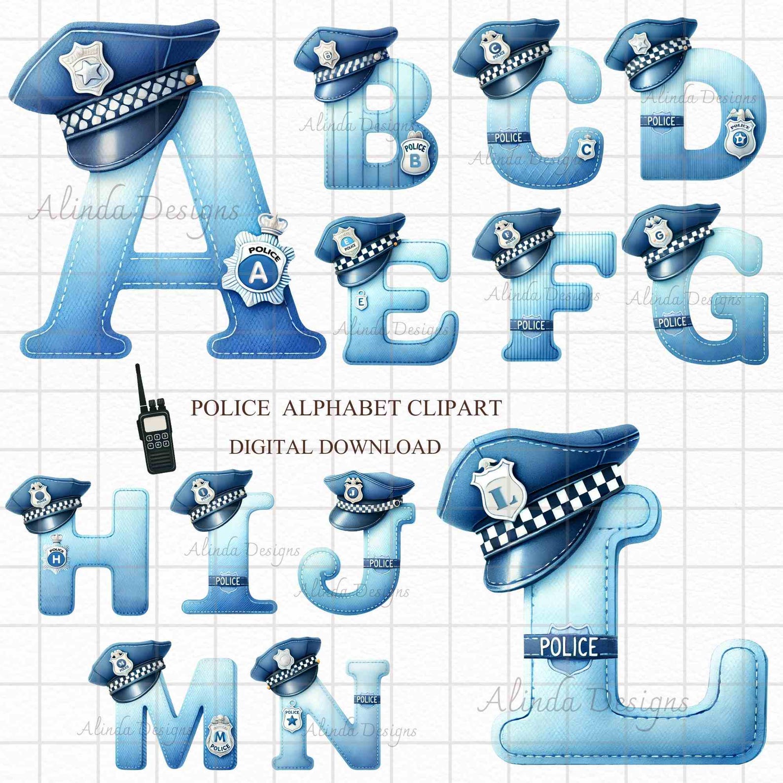 Polizei Alphabet Buchstaben & Zahlen PNG, Niedliche Cop Clipart, Blaue ...