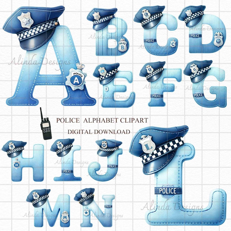 Police Alphabet Letters & Numbers PNG, Cute Cop Clipart, Blue Police ...