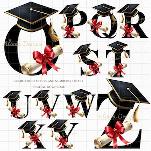 Graduation Alphabet PNG: Black Cap & Diploma Clipart Digital Download ...