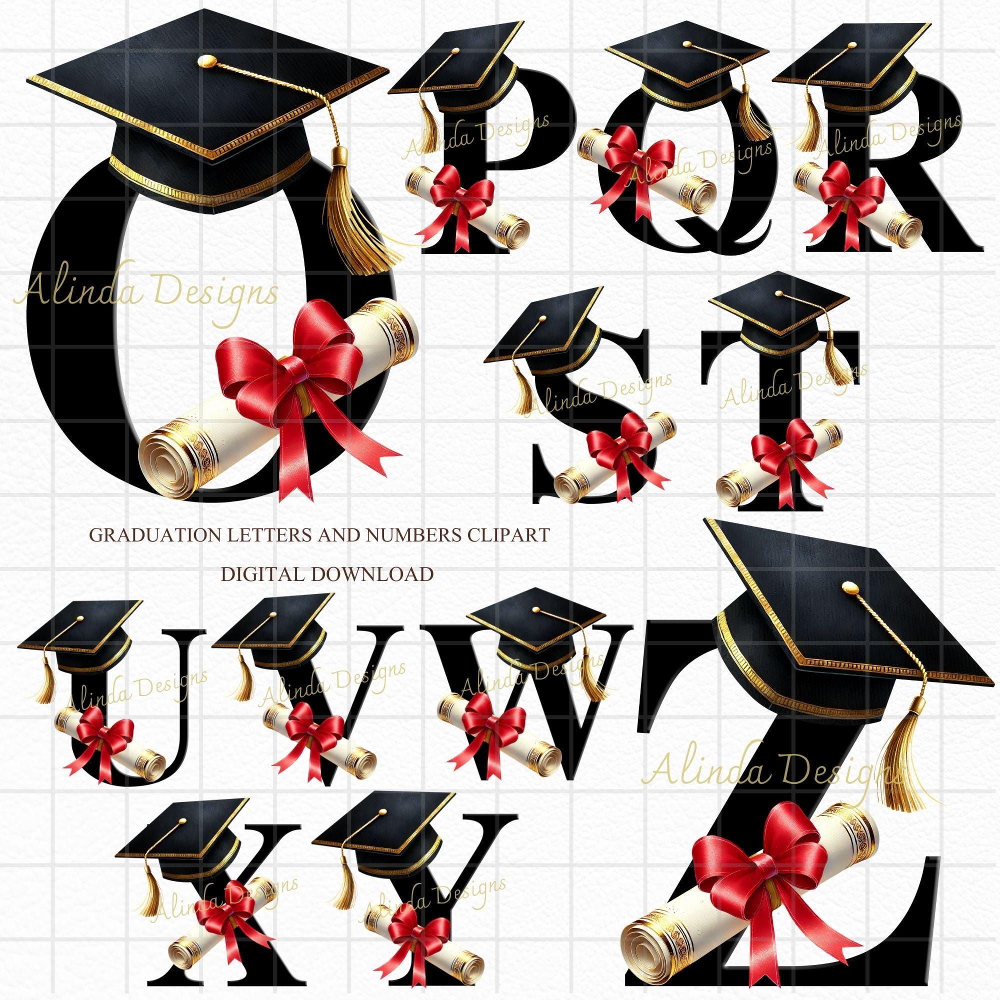 Graduation Alphabet PNG: Black Cap & Diploma Clipart Digital Download ...
