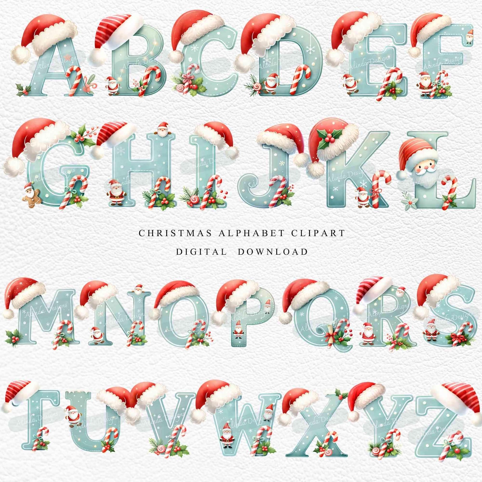 Christmas Watercolor Alphabet Clipart: Festive Holiday Letters ...