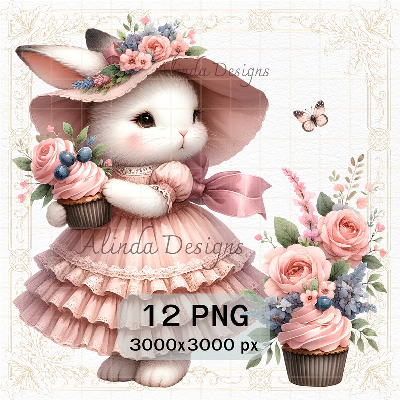 Spring Rabbit Clipart PNG, Cute Bunny Graphics, Seasonal Digital ...