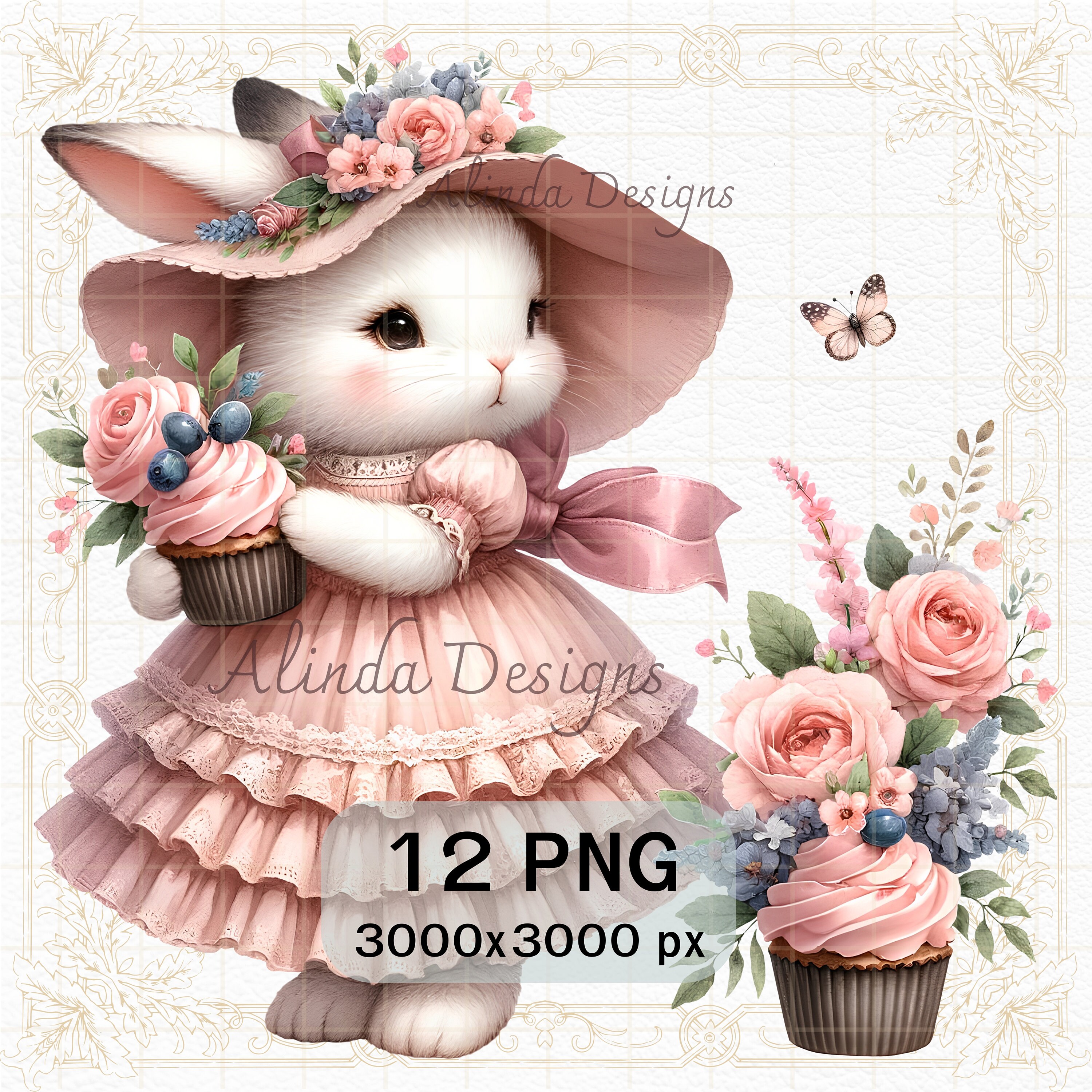 Spring Rabbit Clipart PNG, Cute Bunny Graphics, Seasonal Digital ...