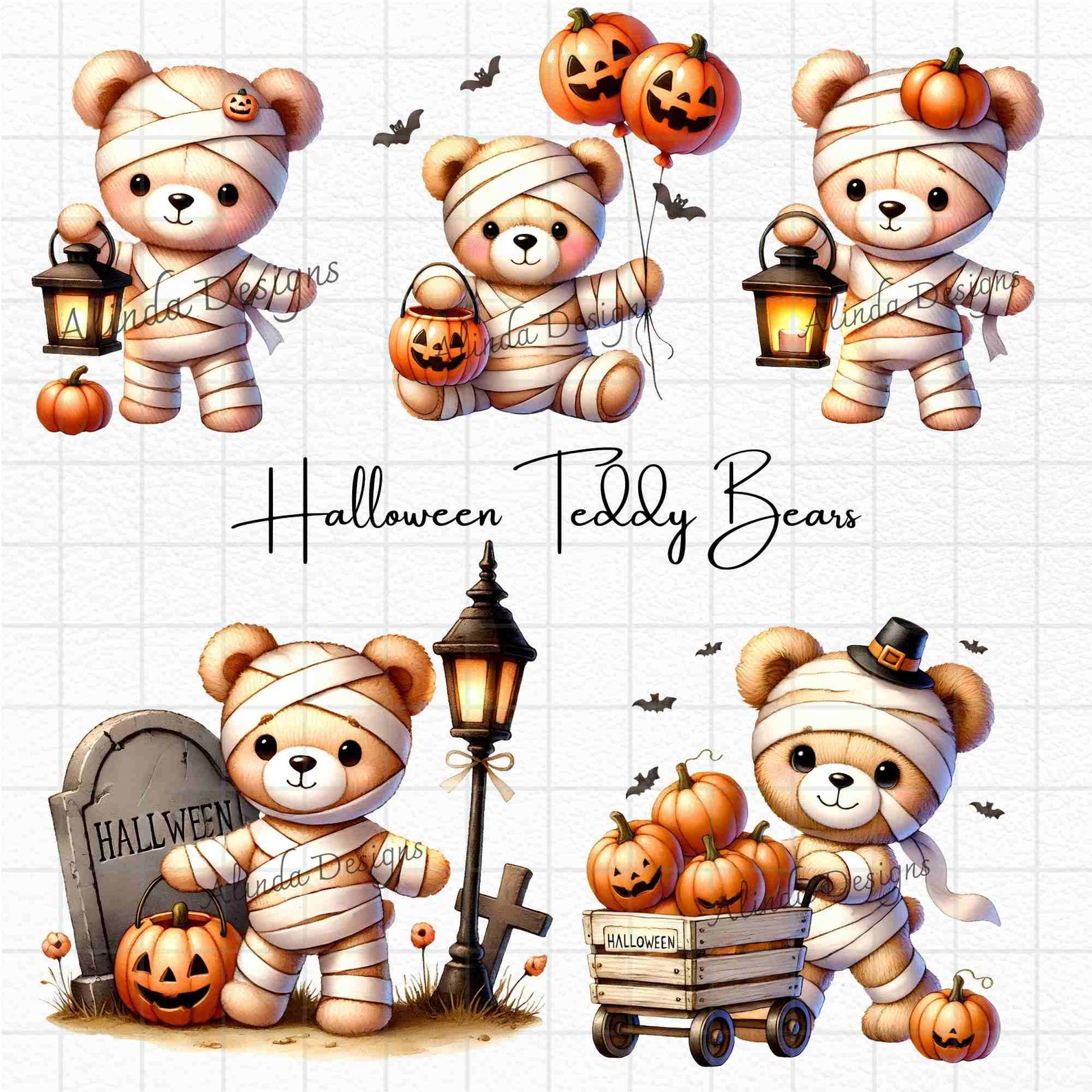 Spooky Halloween Teddy Bear Clipart: PNG Bundle (digital Download) - Etsy