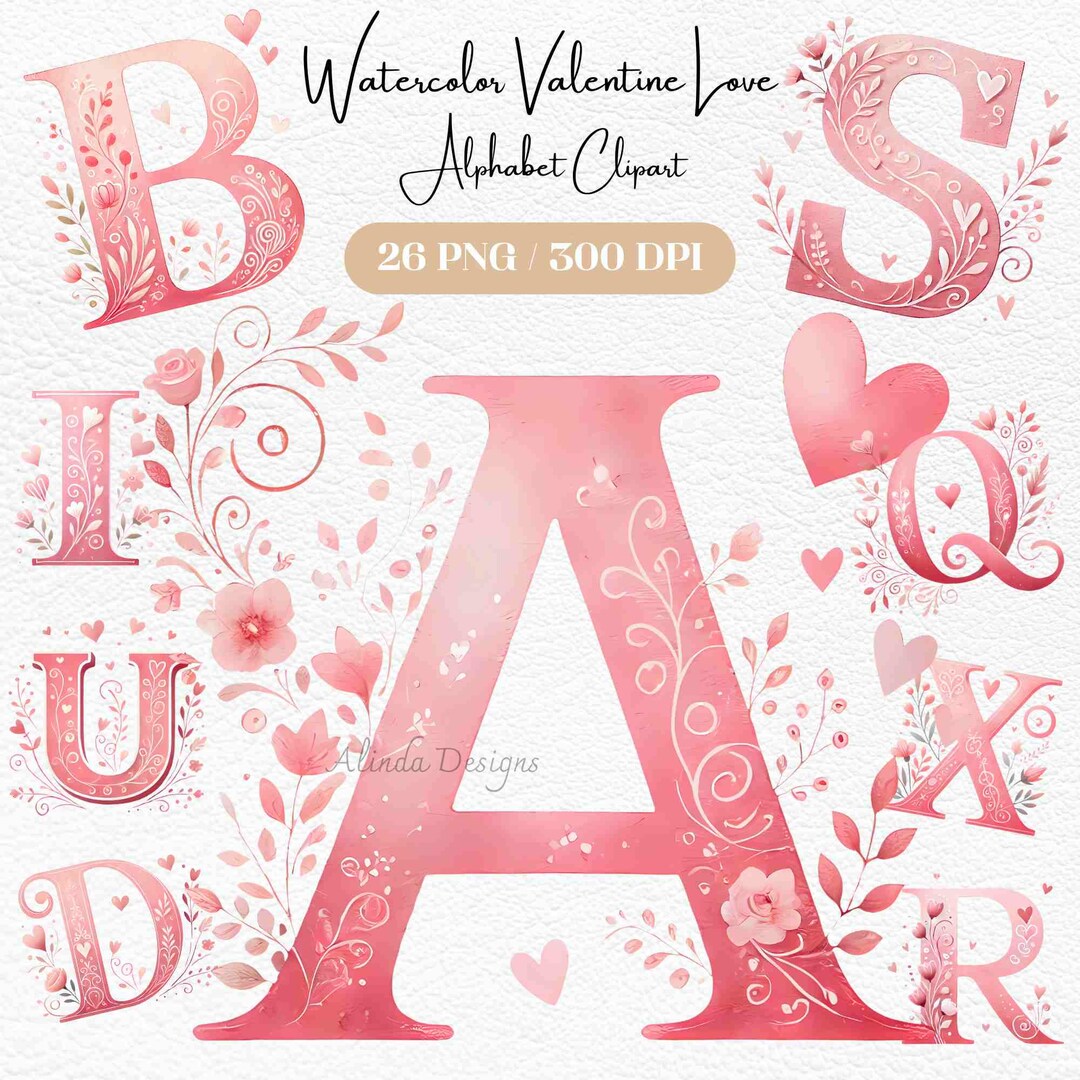 Valentine Love Alphabet Clipart, Romantic Letters, Valentines Day ...