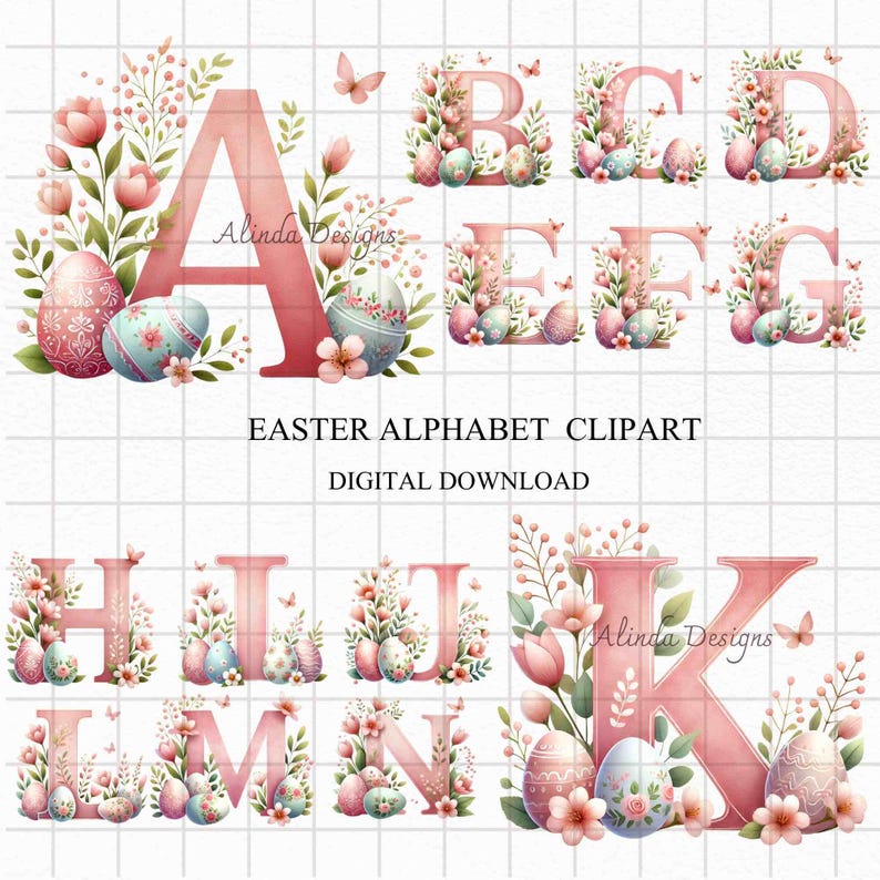 Easter Alphabet Clipart: Floral Letters A-Z (PNG Digital Download) - Etsy