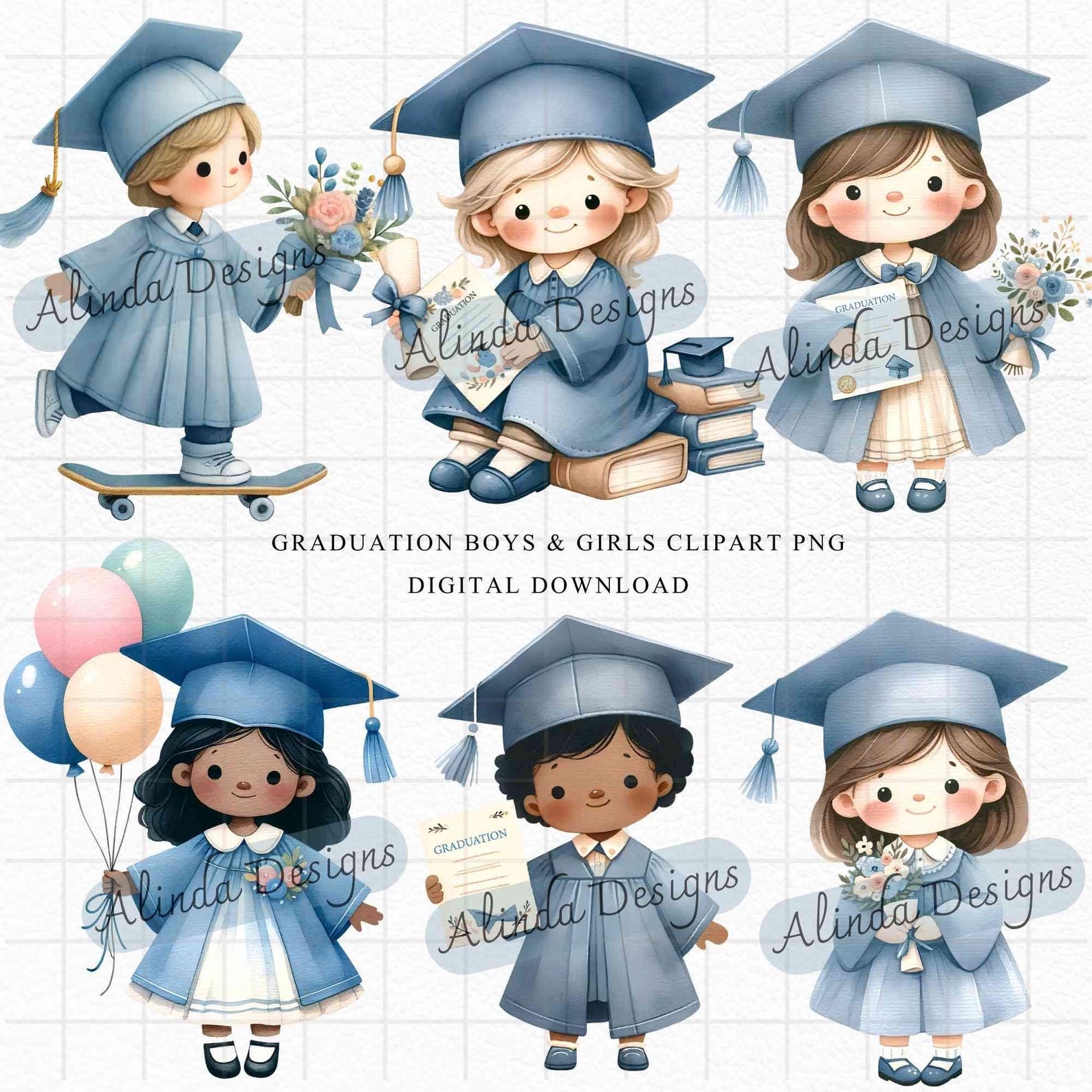 Graduation Clipart: Boys & Girls in Caps and Gowns (22 PNG) - Etsy