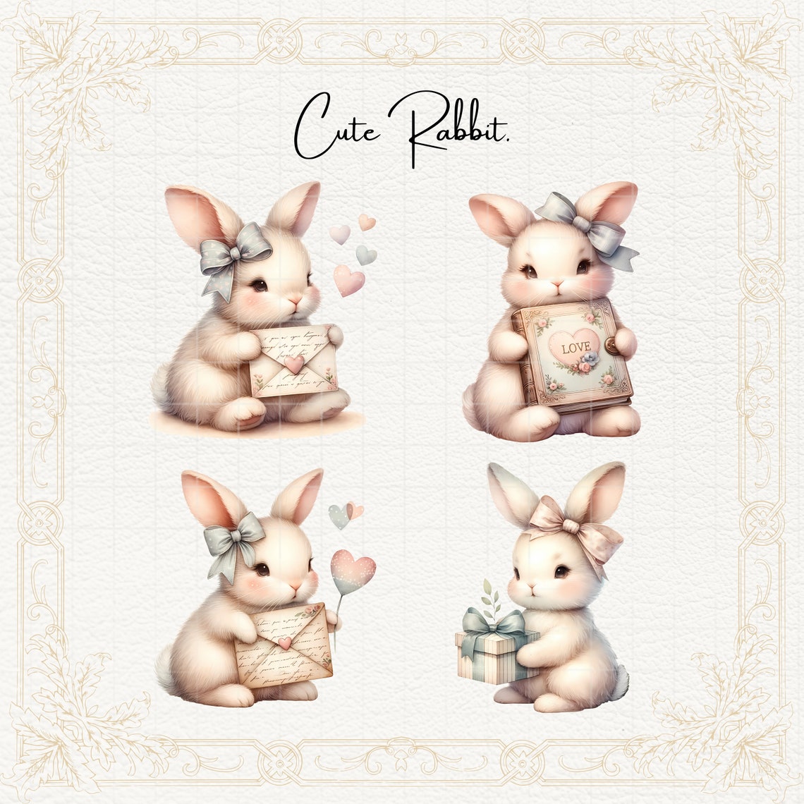 Bunnies Clipart, Nursery Spring Clipart, Children, Cherry Blossom ...