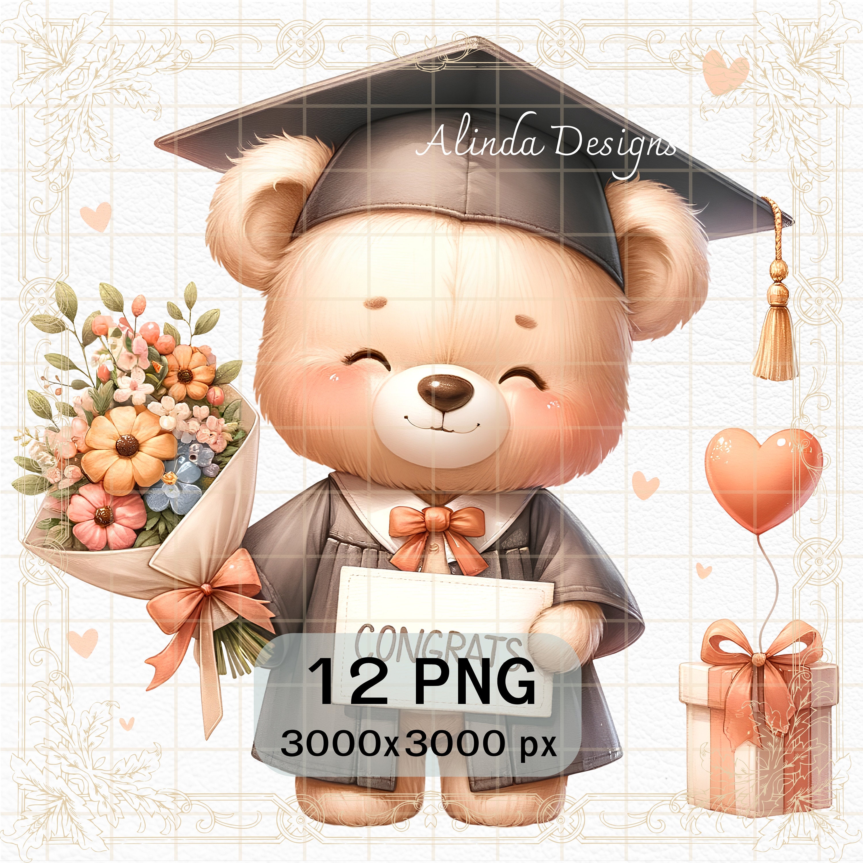 Watercolor Graduation Bear Clipart, Cute Graduate Bear PNG, Invitations ...