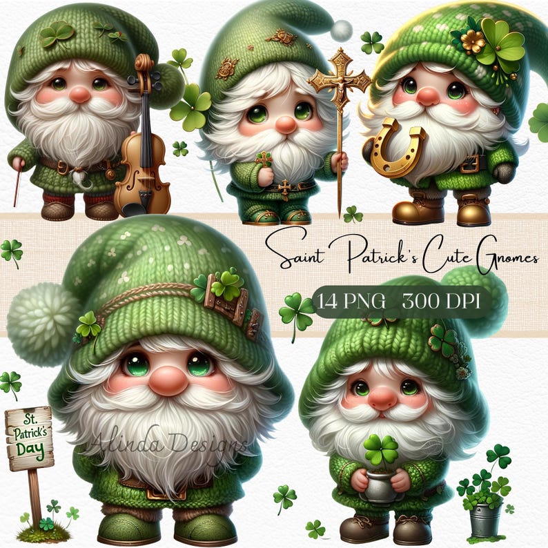 St. Patrick's Day Gnome Clipart: Irish Shamrock PNG (digital Download ...