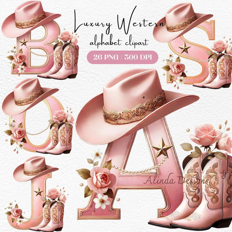 Pink Cowgirl Alphabet PNG Clipart, Luxury Western Letters, Floral ...