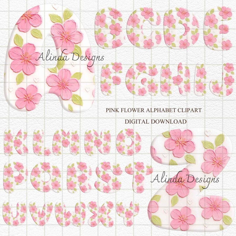 Pink Floral Alphabet Clipart: Hand-painted Spring Letters PNG - Etsy ...
