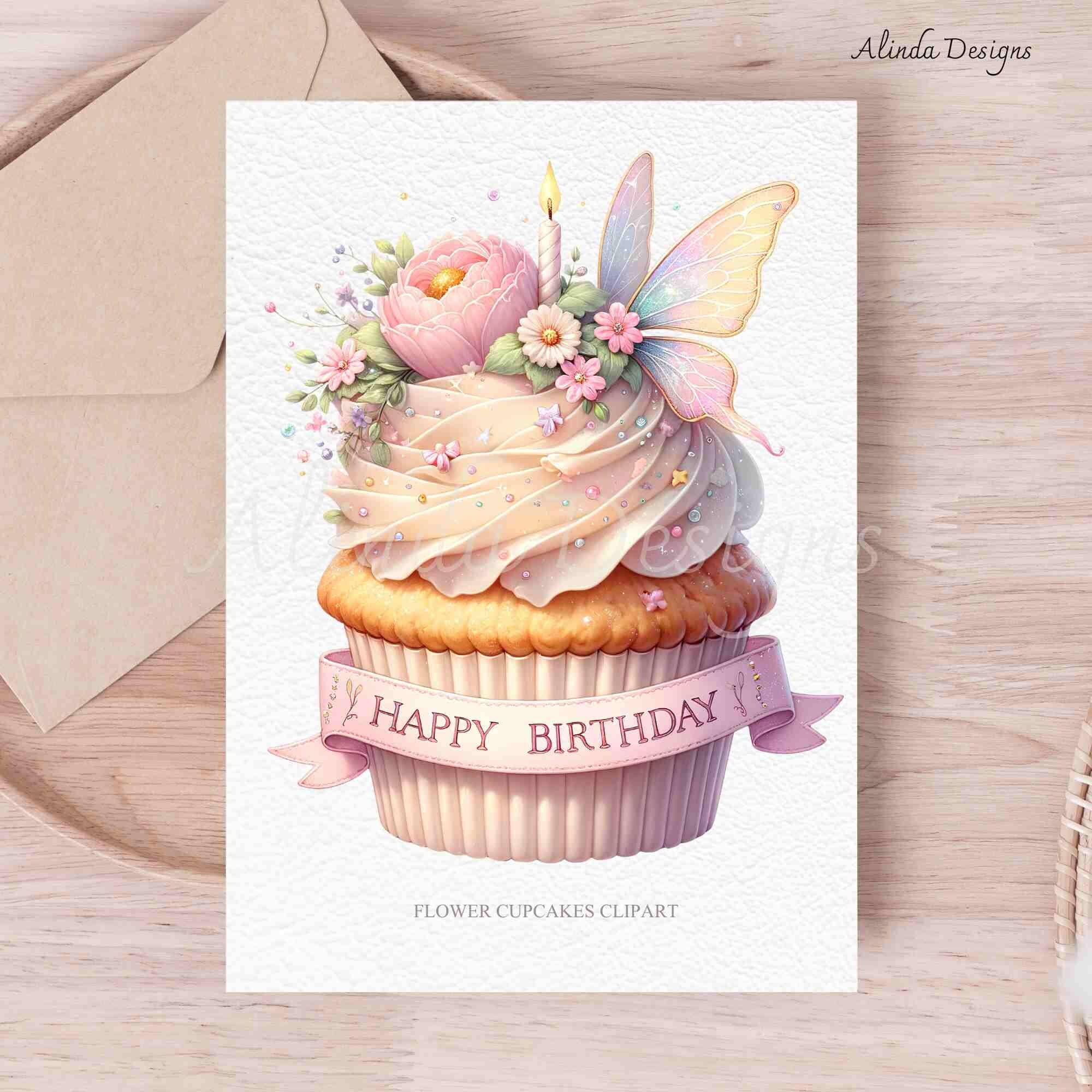 Sweet Flower Cupcake Clipart, Pastel Floral Cupcake Graphics, Cute ...