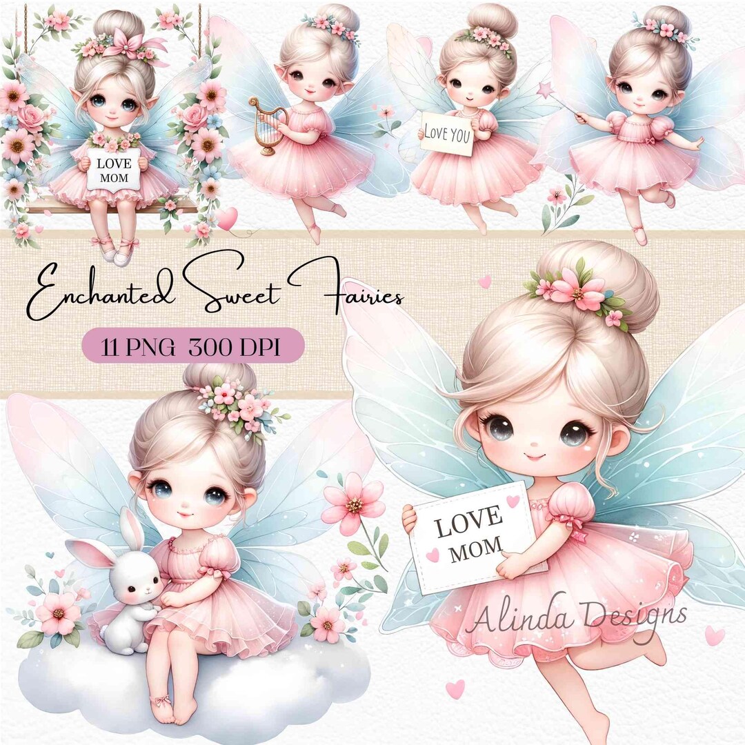 Sweet Fairy Clipart PNG: Enchanted Baby Girl Fairies (digital Download ...