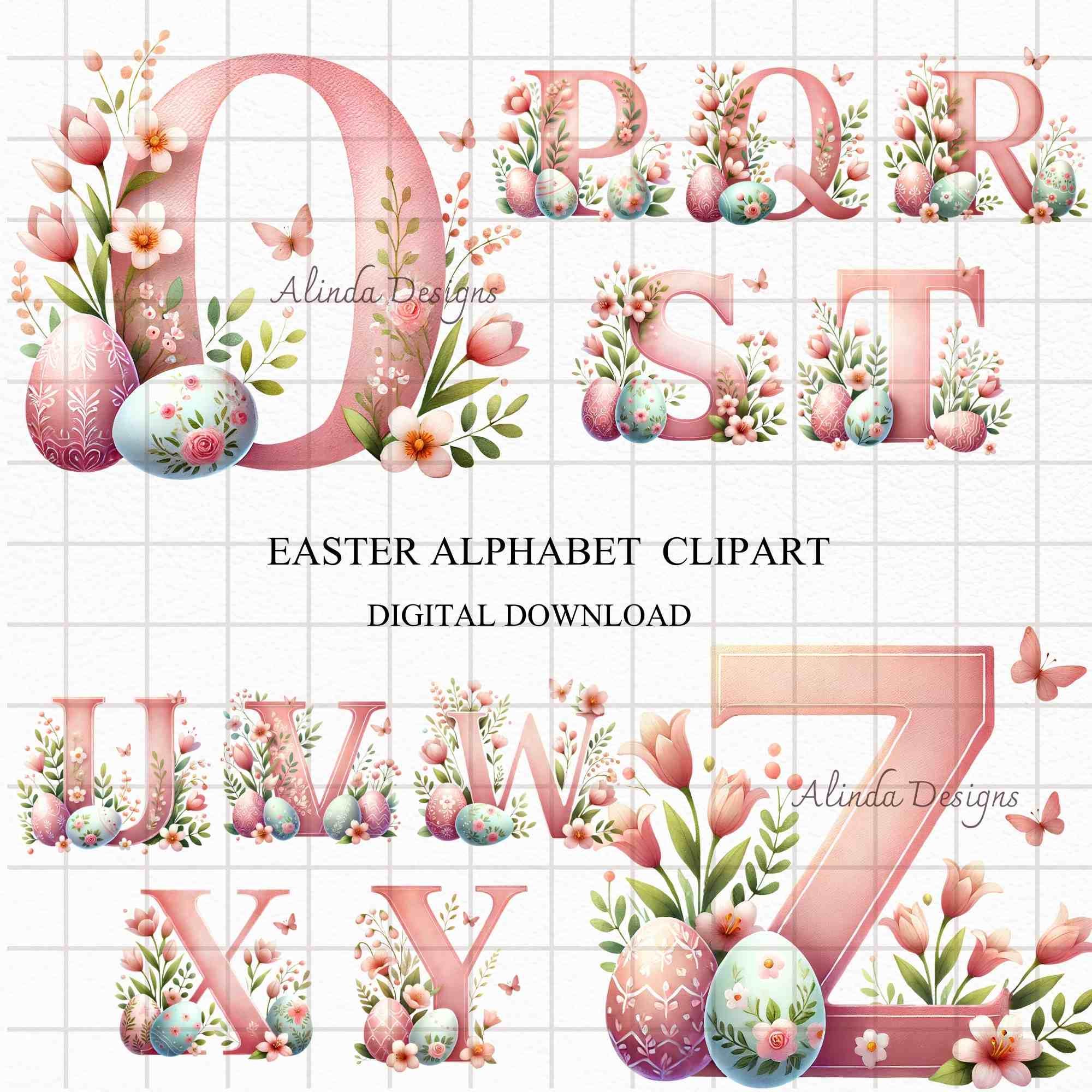 Easter Alphabet Clipart: Floral Letters A-Z (PNG Digital Download) - Etsy
