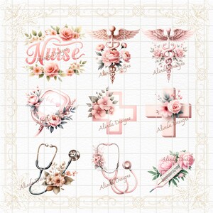Retro Pink Nurse Clipart: Vintage Medical Graphics (digital Download ...
