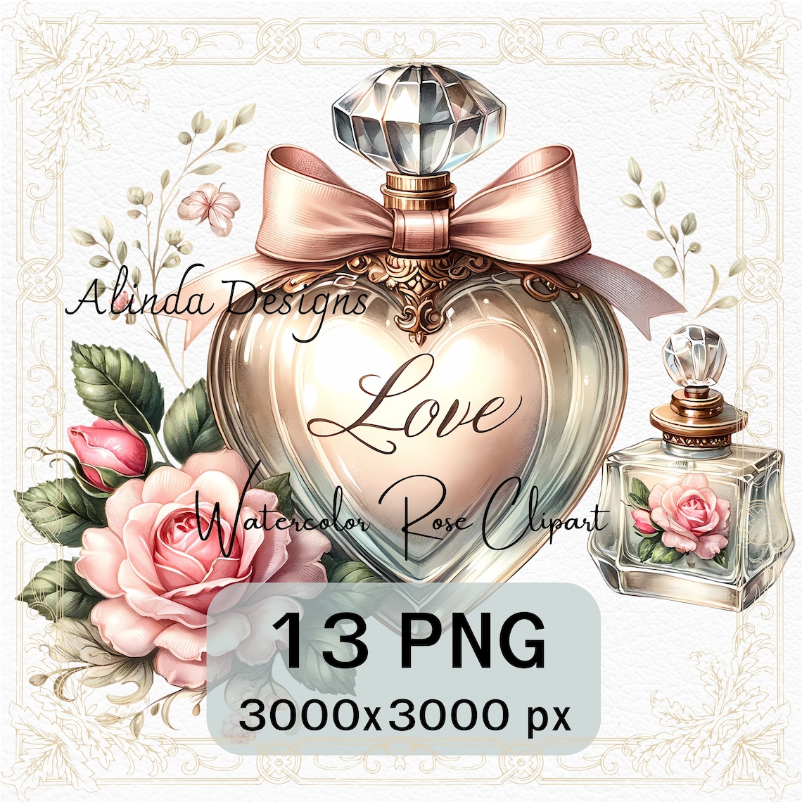 Watercolor Rose Clipart: Romantic Wedding PNG (3000x3000 Px) - Etsy