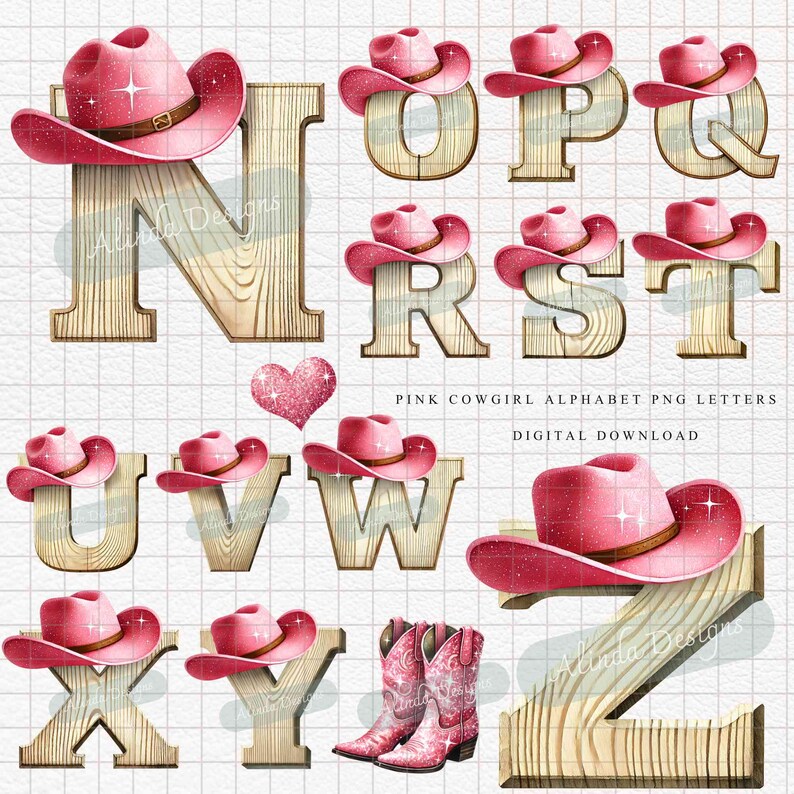 Pink Cowgirl Alphabet PNG Letters , Western Glam Rodeo Clipart for ...