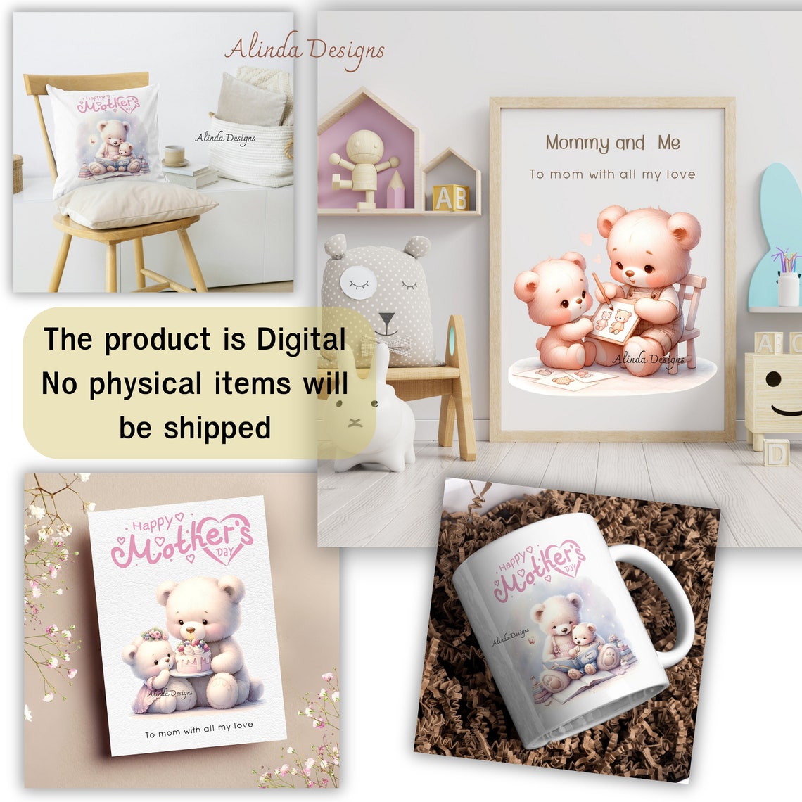 Mother's Day Teddy Bear Clipart, Digital Download, Cute Bear Graphics ...