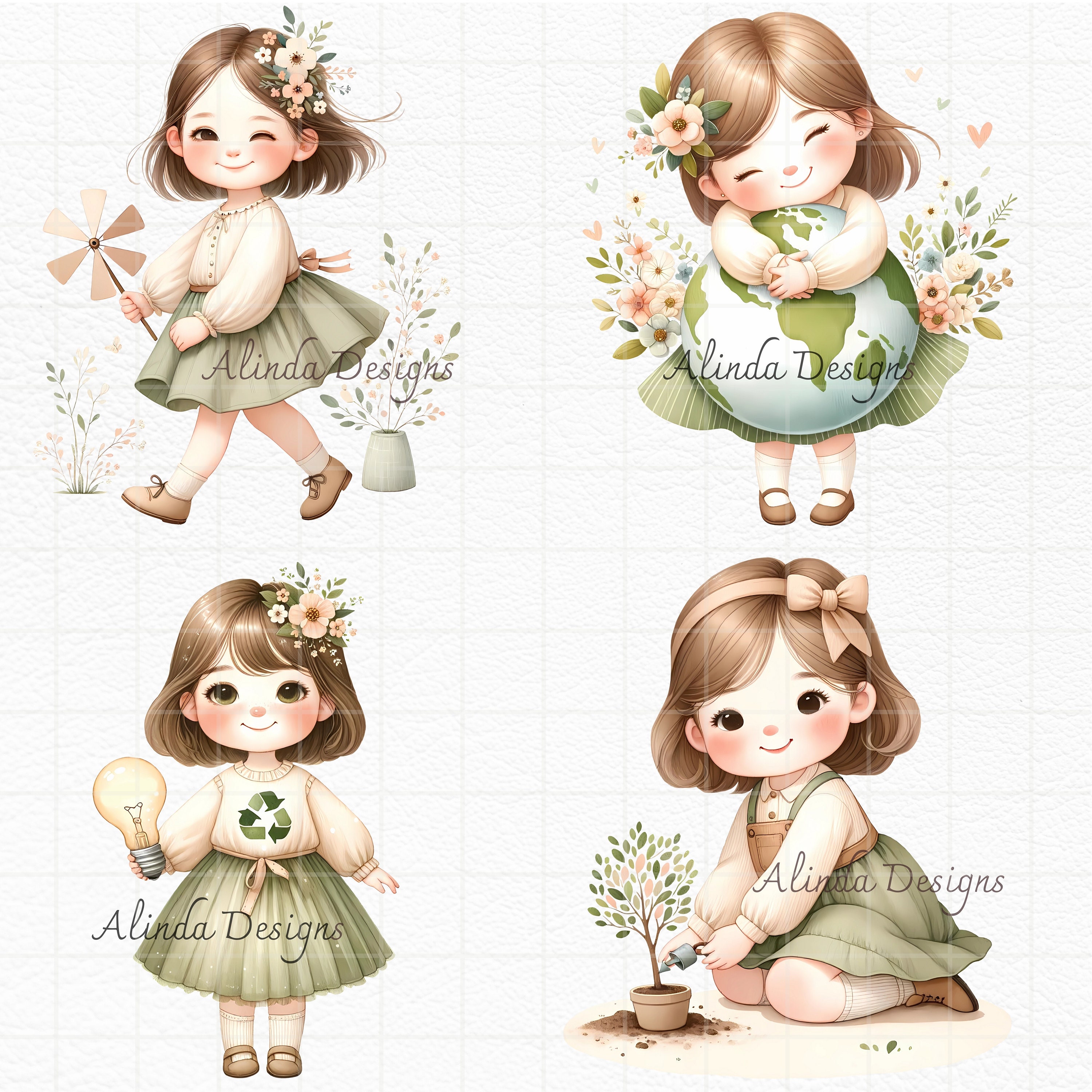 Earth Day Watercolor Clipart for Kids, Eco-friendly Educational Art ...