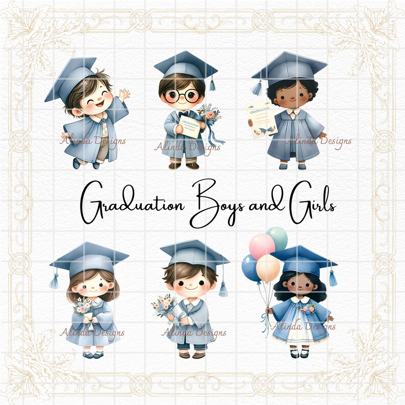 Graduation Clipart: Boys & Girls in Caps and Gowns (22 PNG) - Etsy