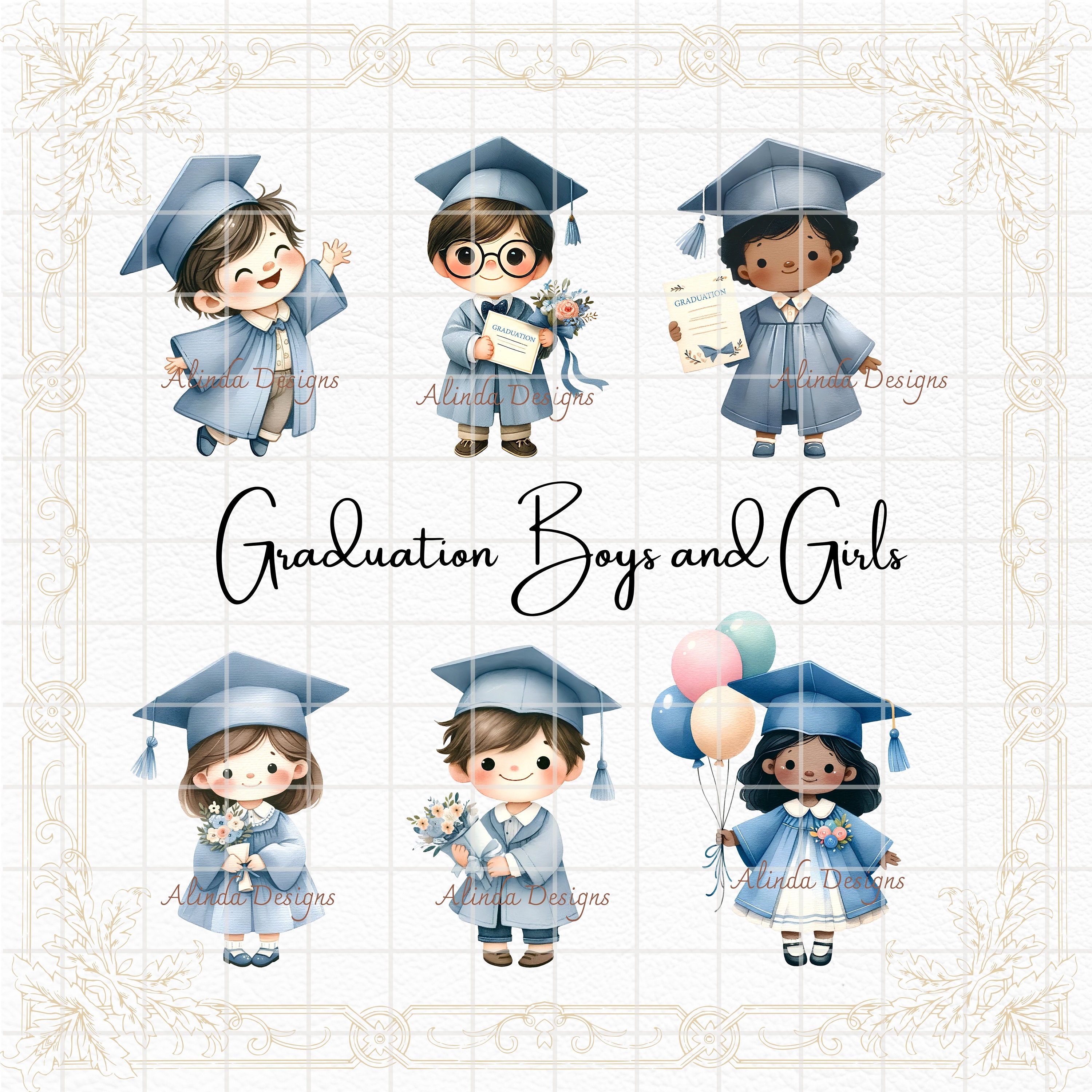 Clipart de graduación: Niños y niñas con togas y birretes (22 PNG ...