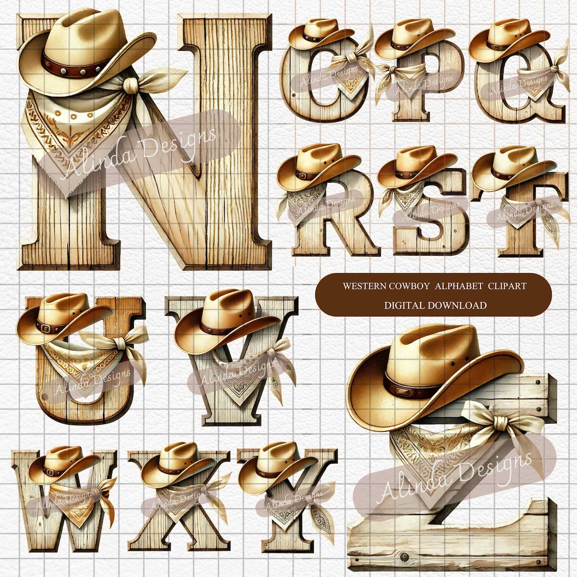 Western Cowboy Alphabet Clipart: Rustic Wood Letters PNG - Etsy
