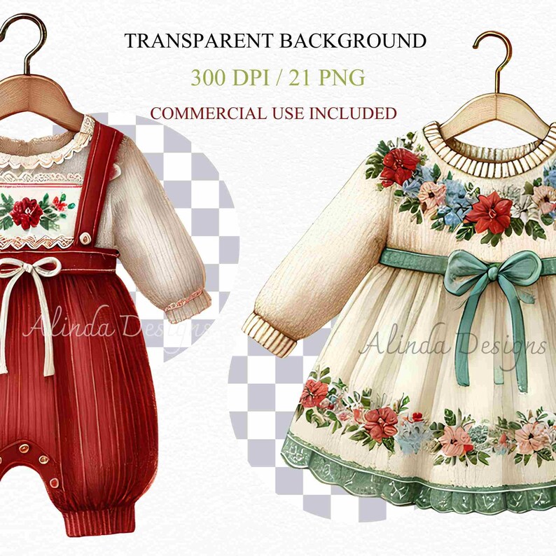 Vintage Christmas Baby Clothes Clipart: Retro Holiday Outfits (digital ...