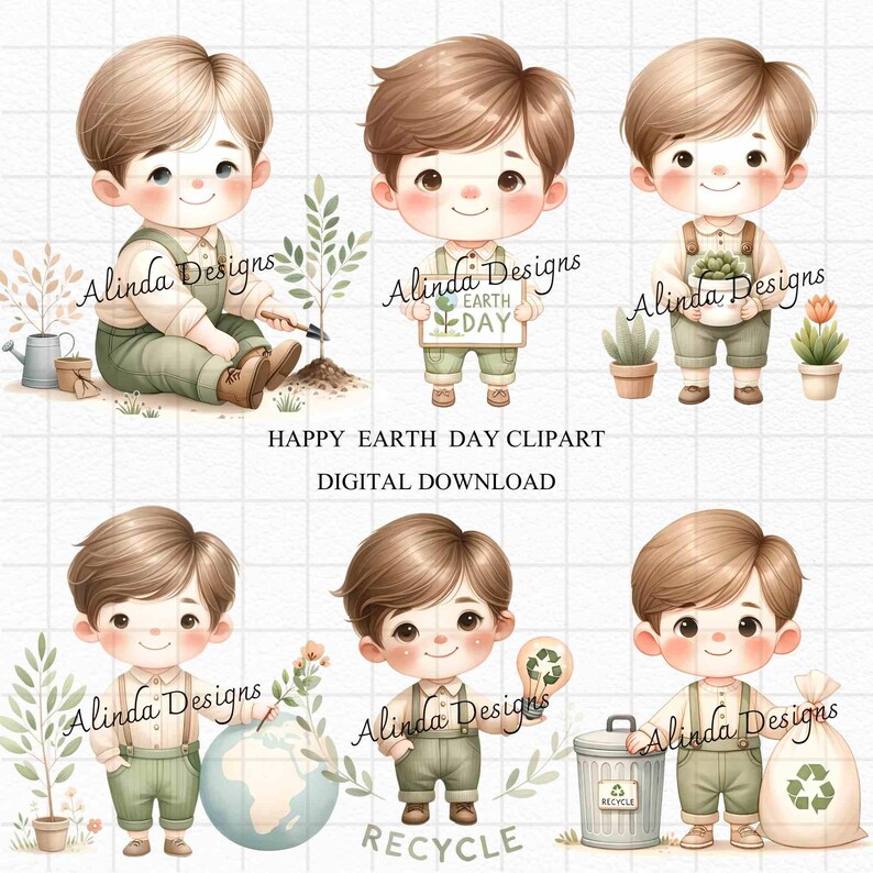 Earth Day Watercolor Clipart, Kids & Planet Earth (digital Download ...