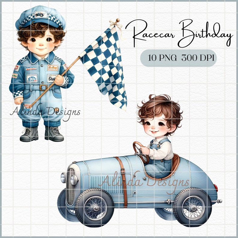 Vintage Racecar Clipart, Birthday Boy Digital Download, Retro Racing ...