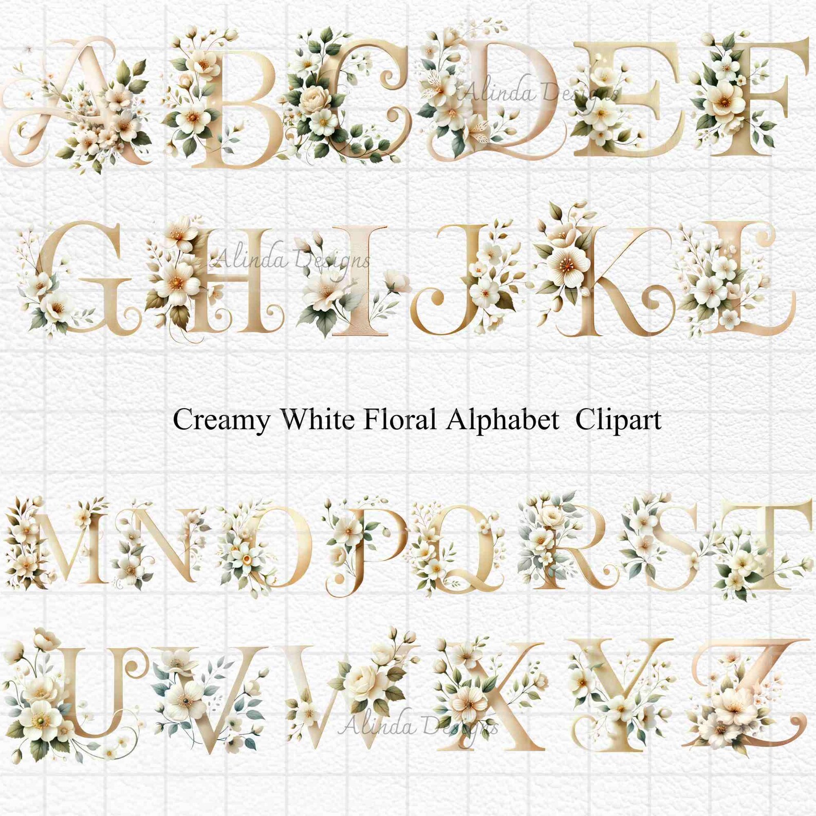 Creamy White Flower Letters Clipart, Elegant Floral Alphabet, Wedding ...