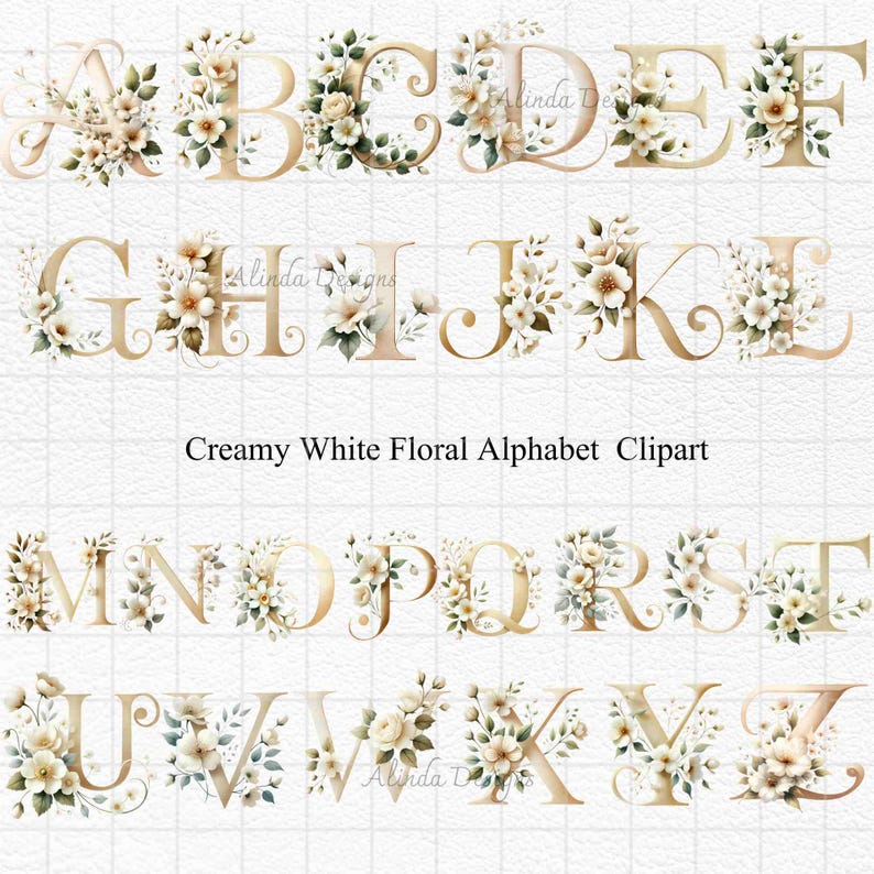 Creamy White Flower Letters Clipart, Elegant Floral Alphabet, Wedding ...