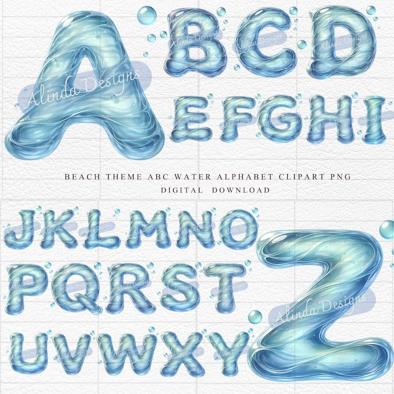 Ocean Letters Water Alphabet Clipart PNG, Beach Theme ABC, Summer Kids ...