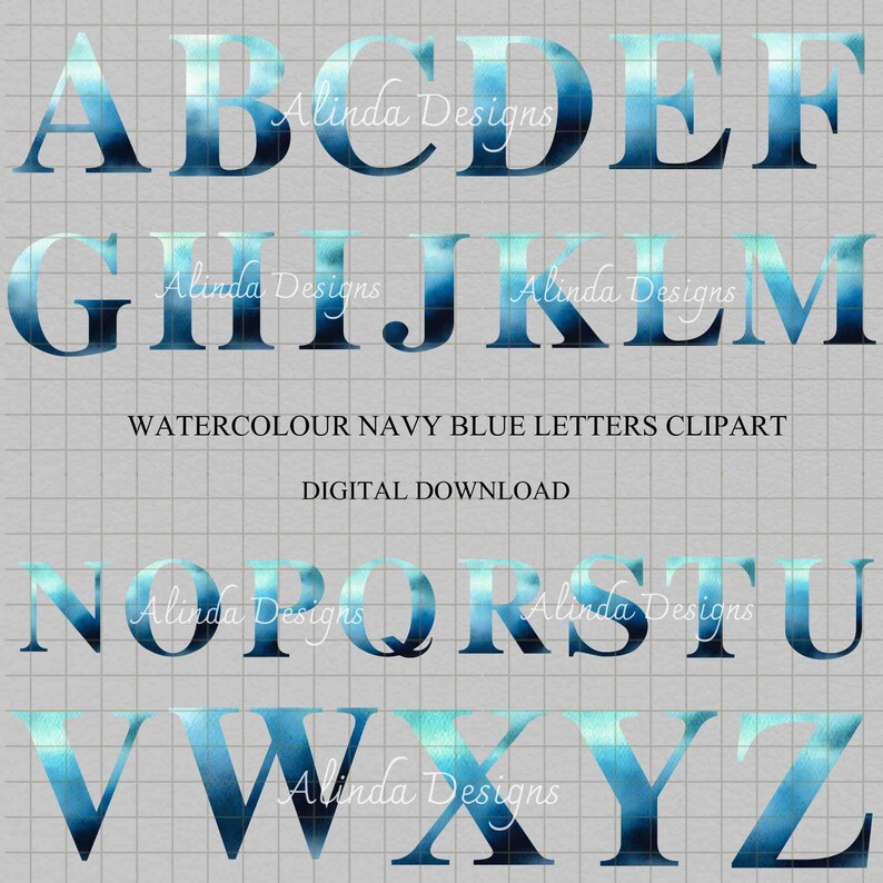 Watercolor Navy Blue Letters Clipart, Alphabet PNG Transparent ...