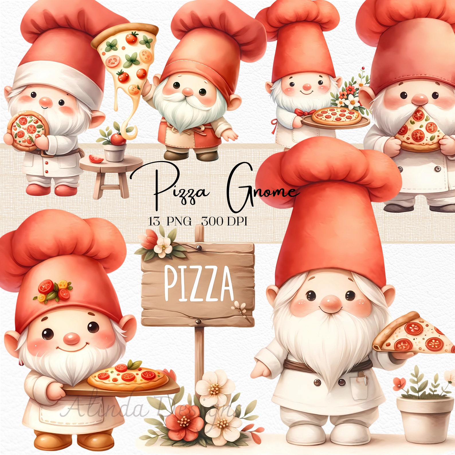 Gnome Chef Pizza Clipart: Whimsical Kitchen PNG Art (digital Download ...