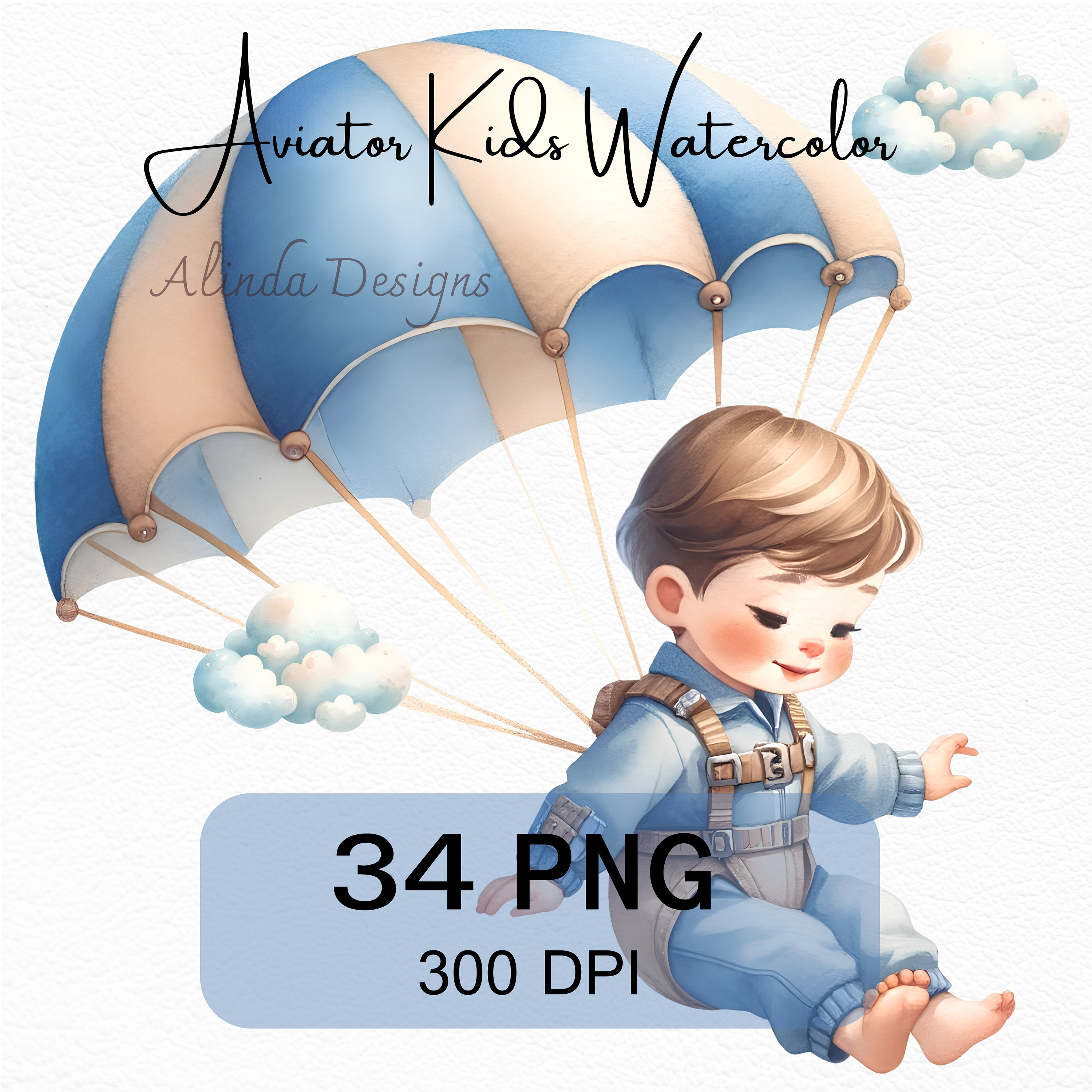 Aviator Kids Watercolor Clipart Set, Vintage Airplane Pilot Clipart ...