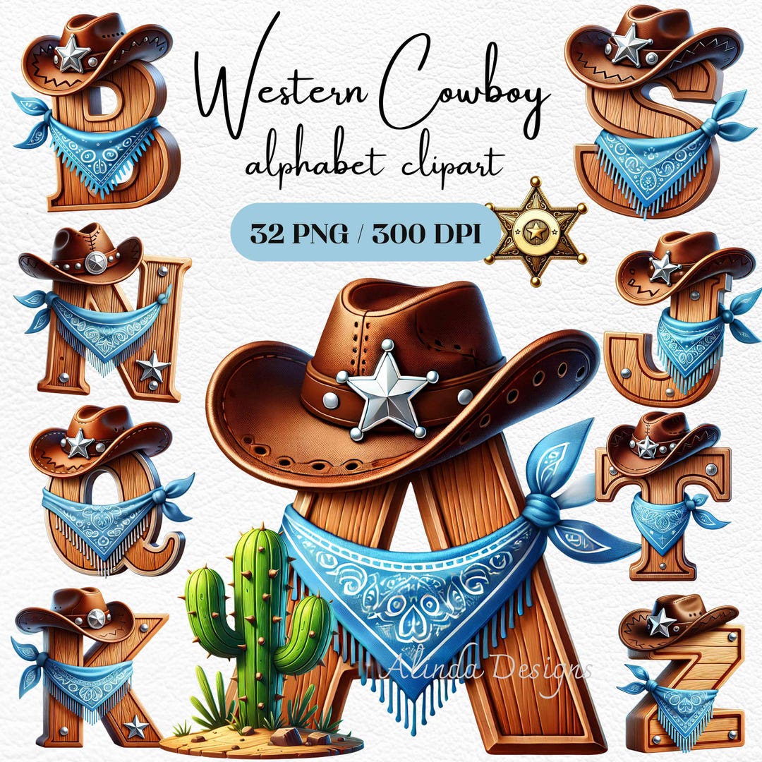Western Cowboy Alphabet PNG Clipart: Wood Letters, Hat & Bandana ...