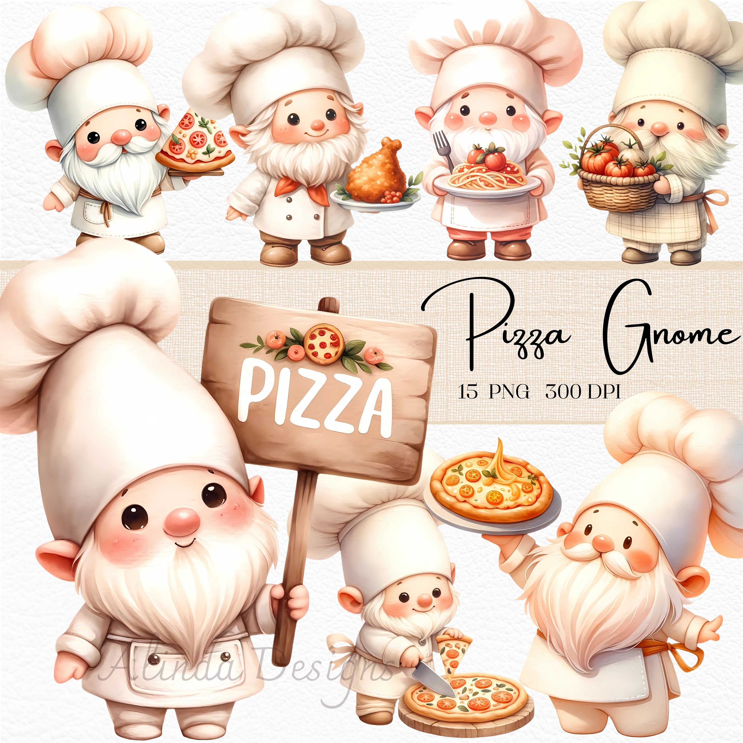Gnome Chef Making Pizza Clipart, Cute Gnome Pizza Clipart, Cute Chef ...