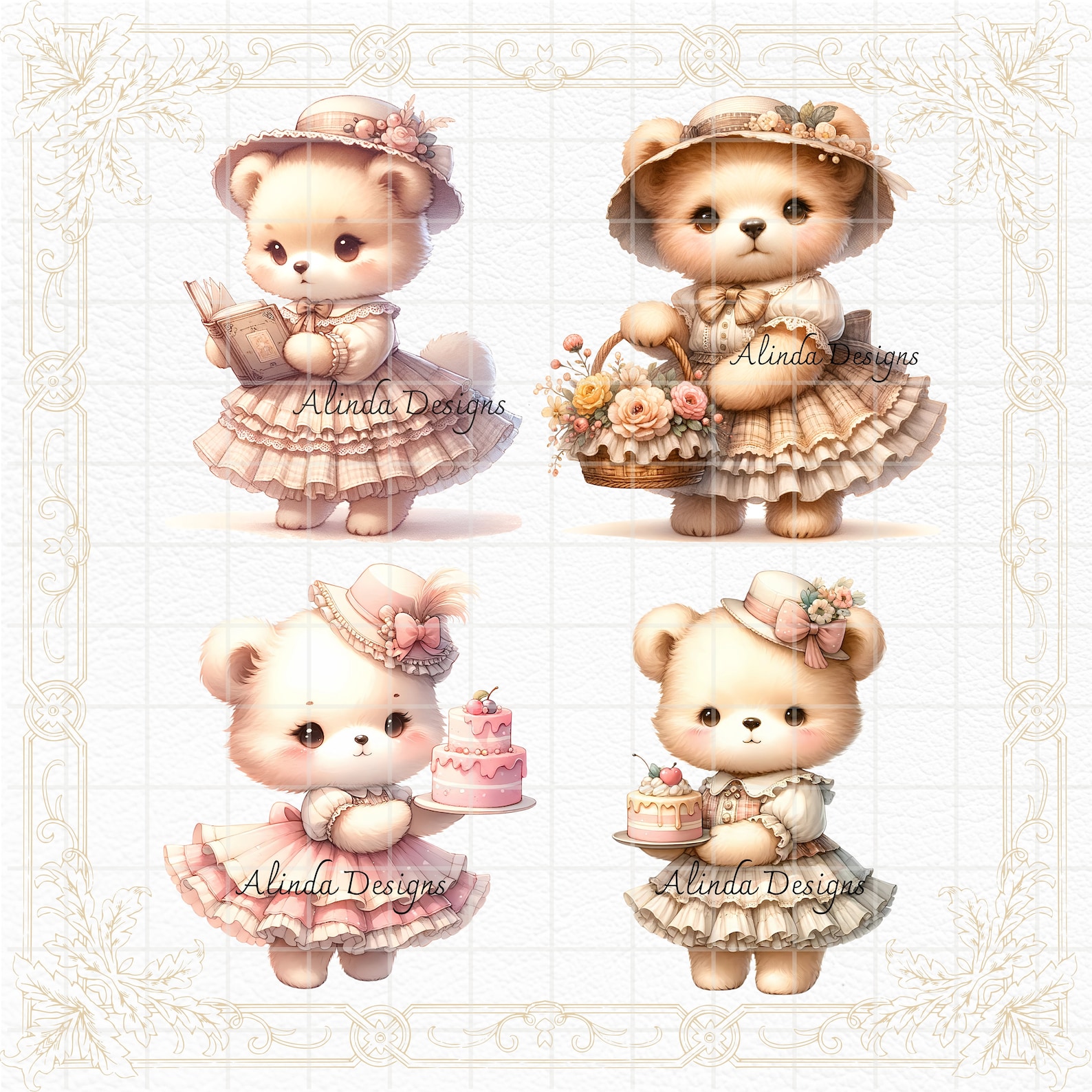 Vintage Teddy Bear Clipart: Retro Bear Illustrations (digital Download ...